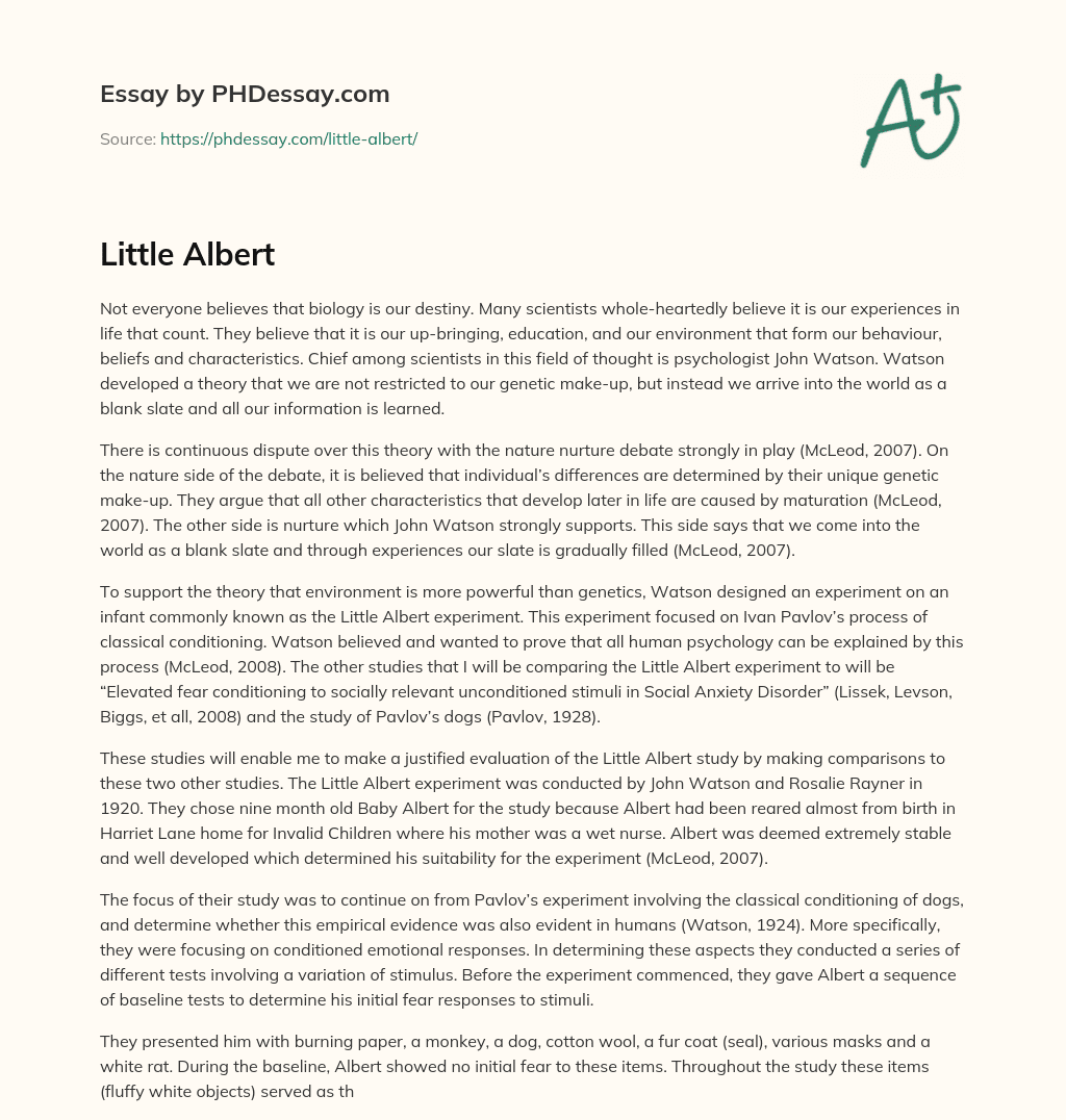 Little Albert - PHDessay.com