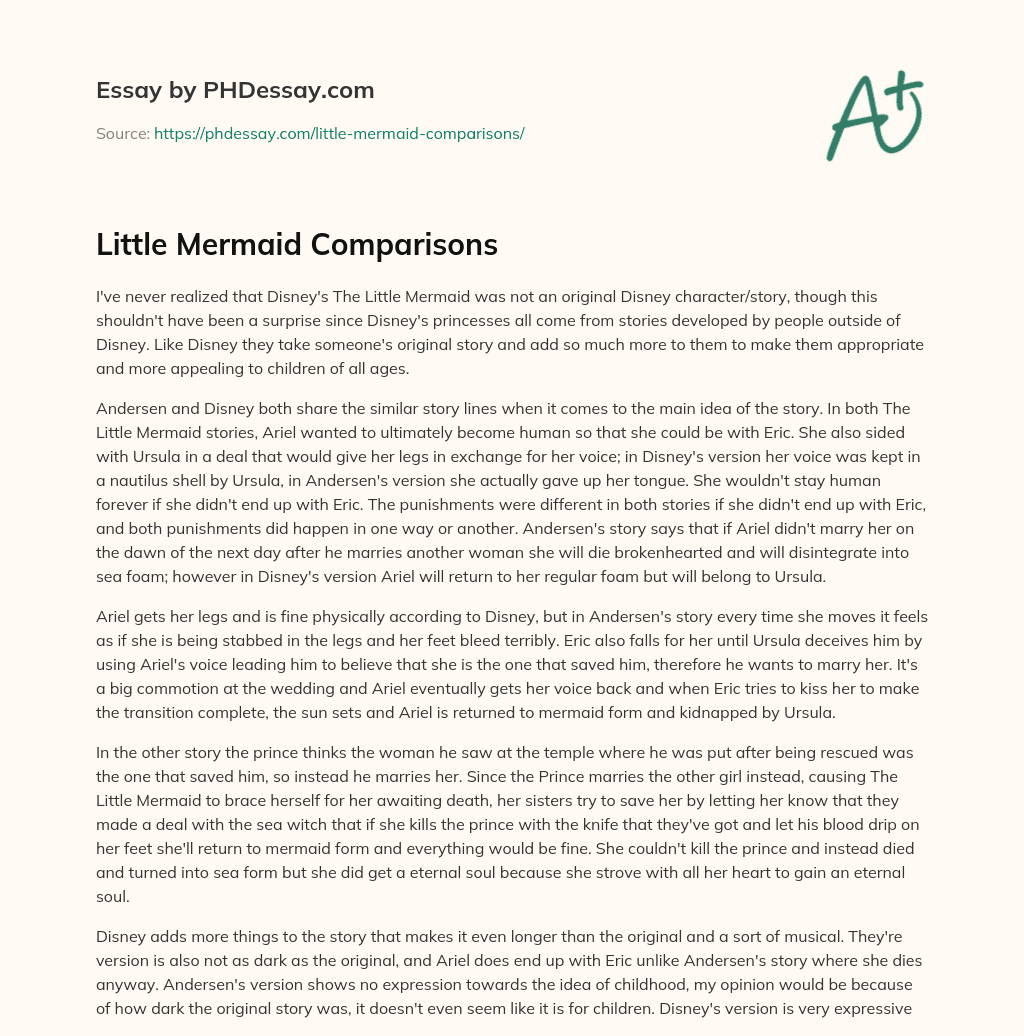 Little Mermaid Comparisons (600 Words) - PHDessay.com