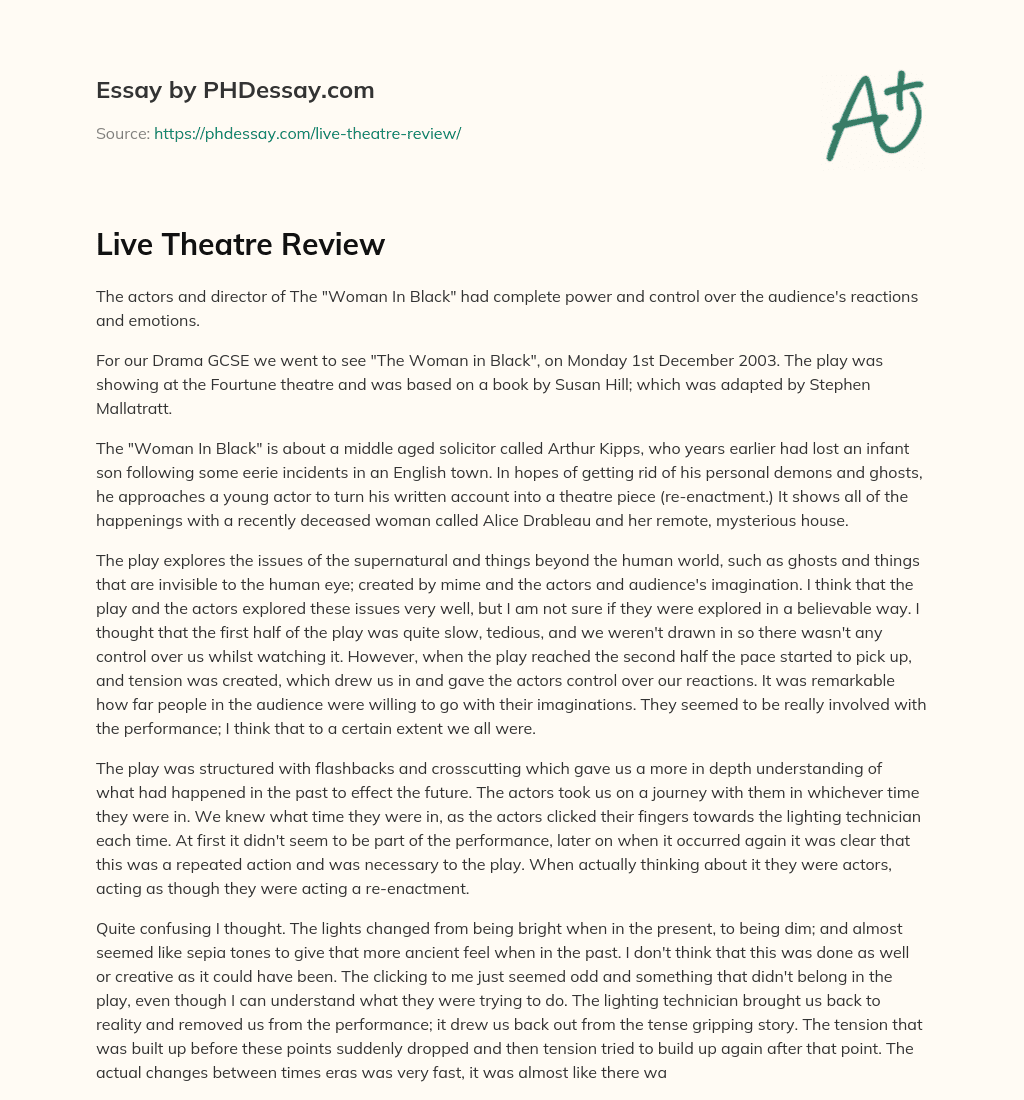 Live Theatre Review - PHDessay.com