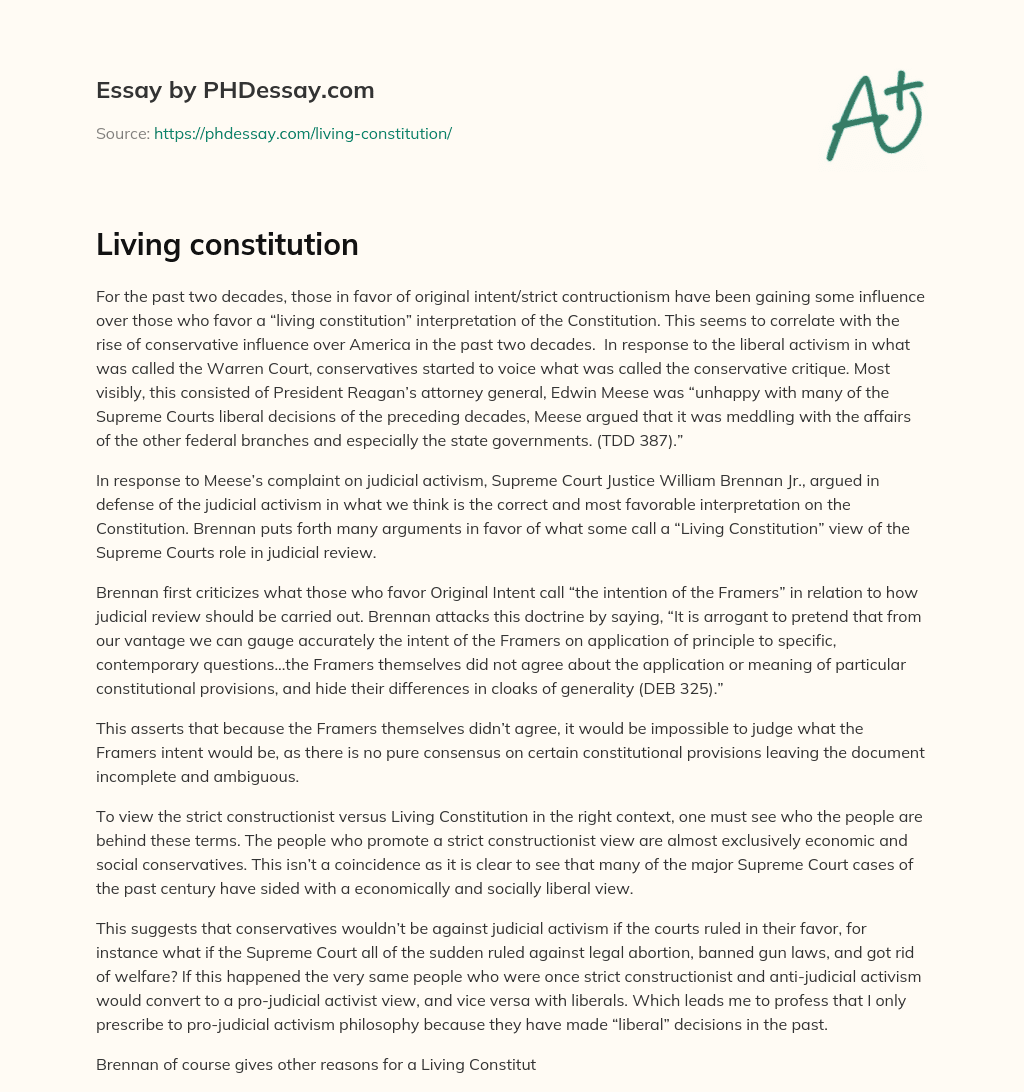 Living constitution (600 Words) - PHDessay.com