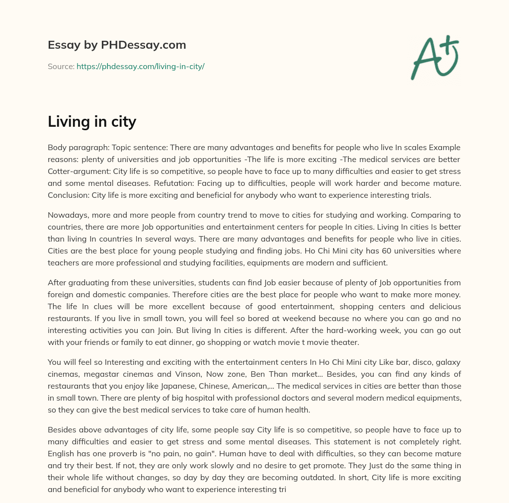 Living in city (500 Words) - PHDessay.com