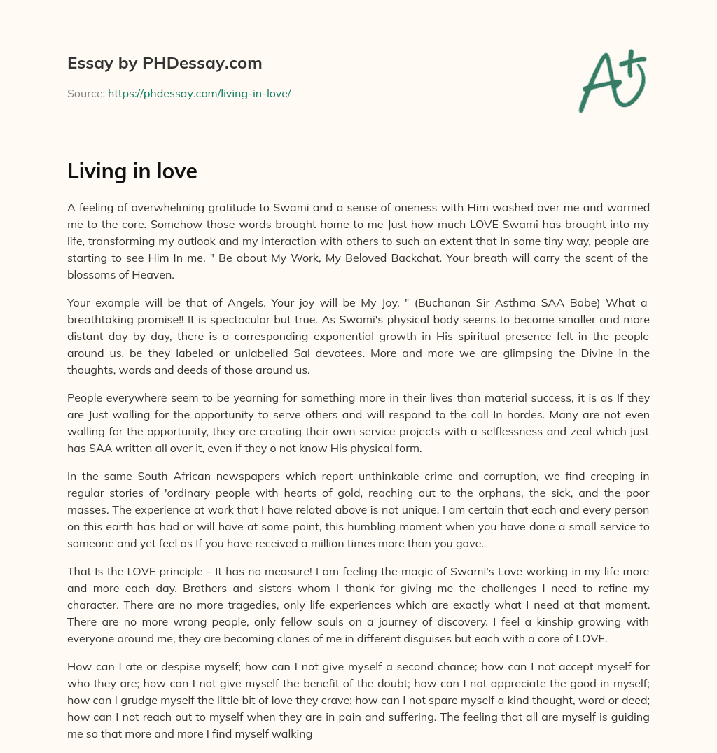 Living in love (500 Words) - PHDessay.com