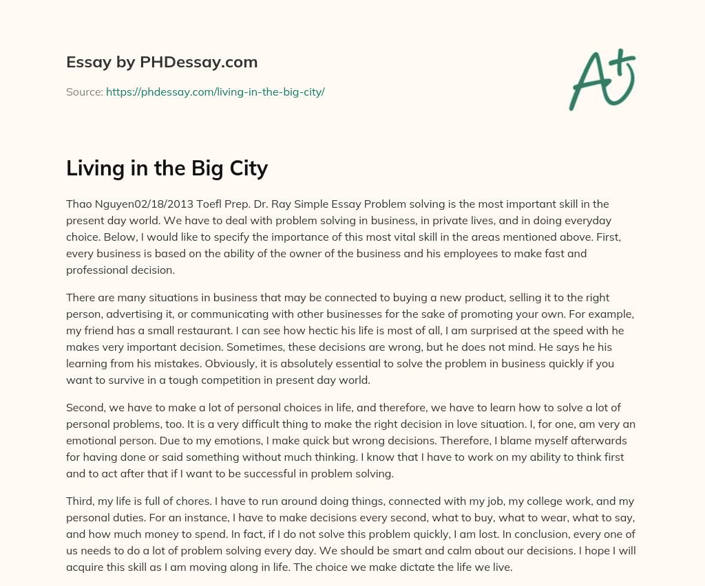 Living in the Big City (400 Words) - PHDessay.com