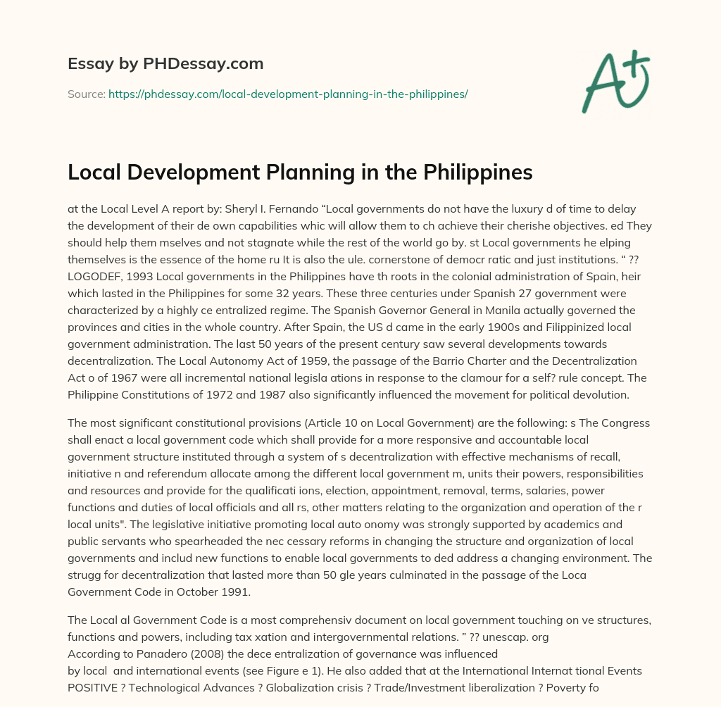 Local Development Planning In The Philippines Process Example ...