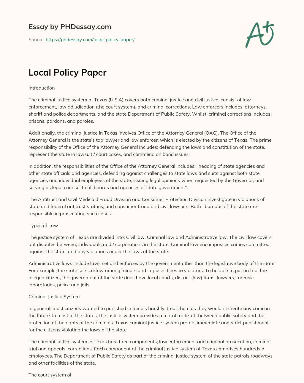 Local Policy Paper - PHDessay.com