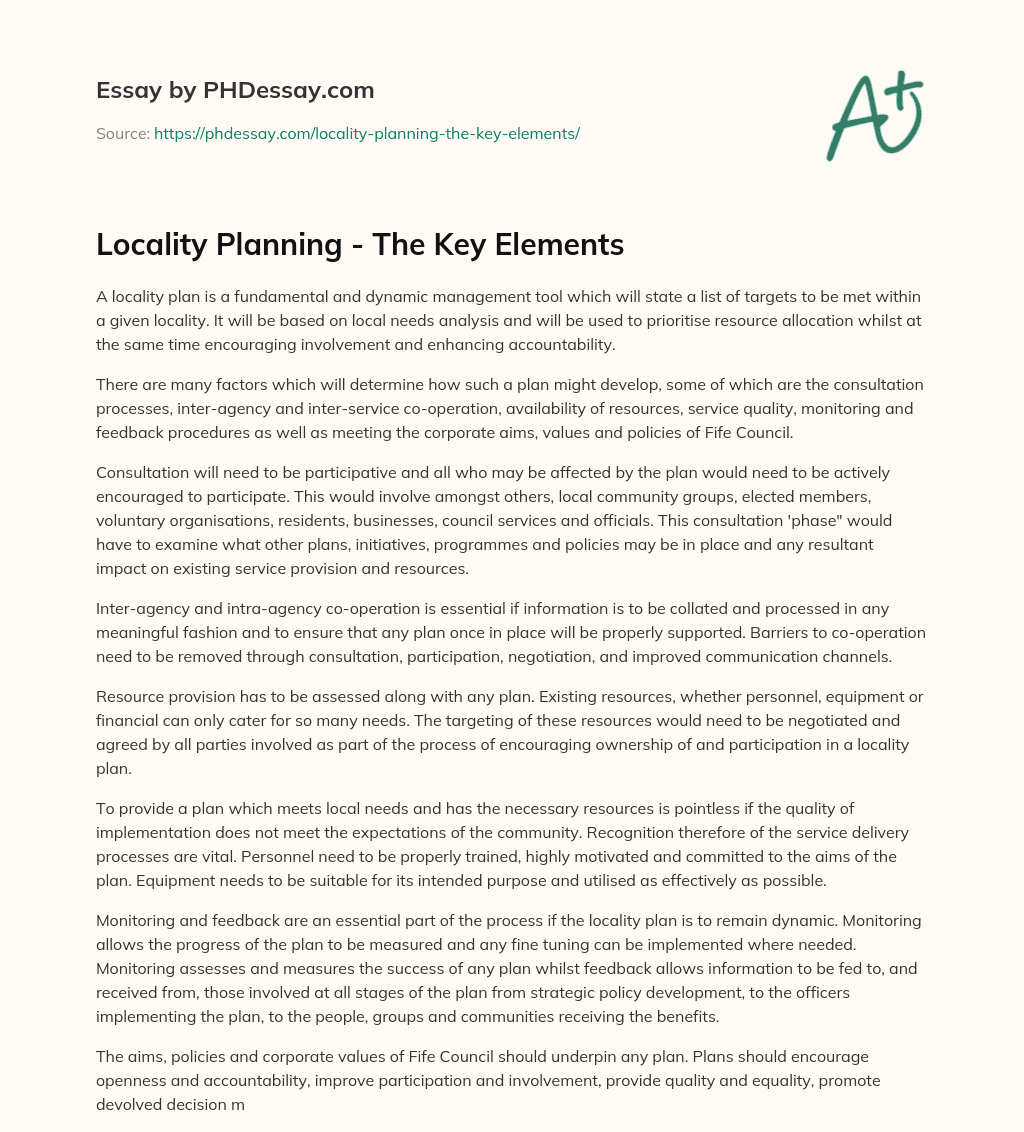 Locality Planning - The Key Elements (400 Words) - PHDessay.com