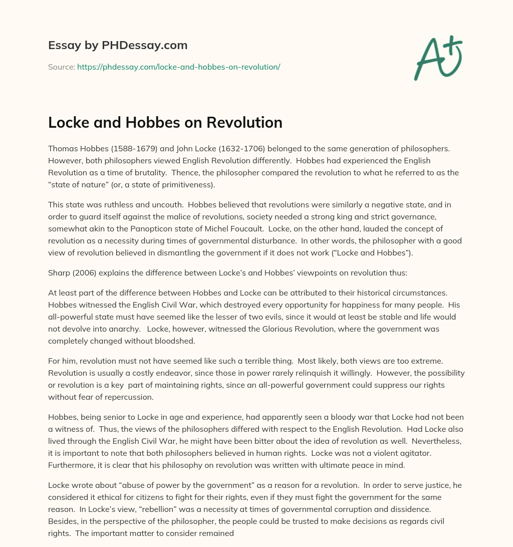 Locke and Hobbes on Revolution - PHDessay.com