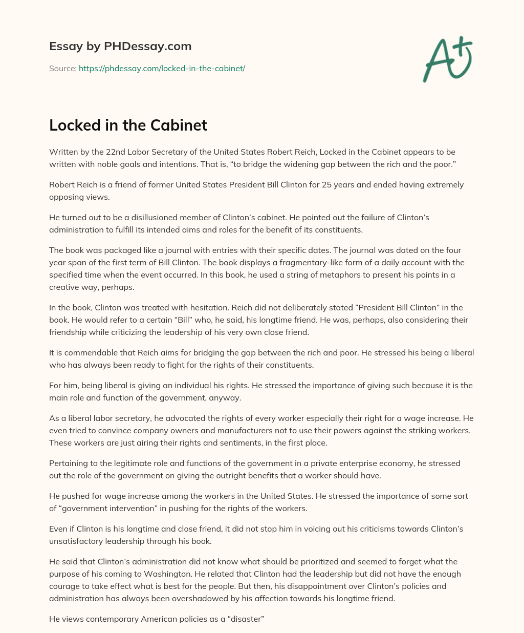 Locked In The Cabinet Summary Example - PHDessay.com