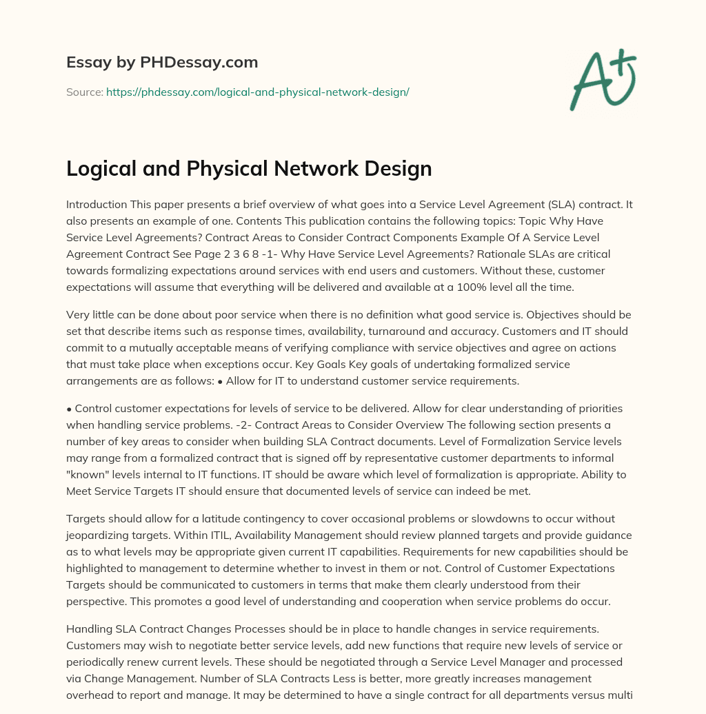 Logical and Physical Network Design - PHDessay.com