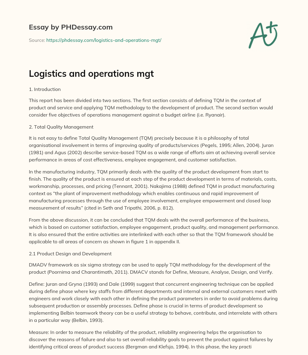 Logistics and operations mgt - PHDessay.com