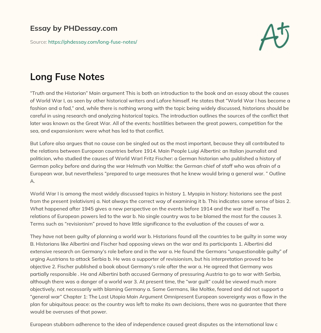 Long Fuse Notes - PHDessay.com