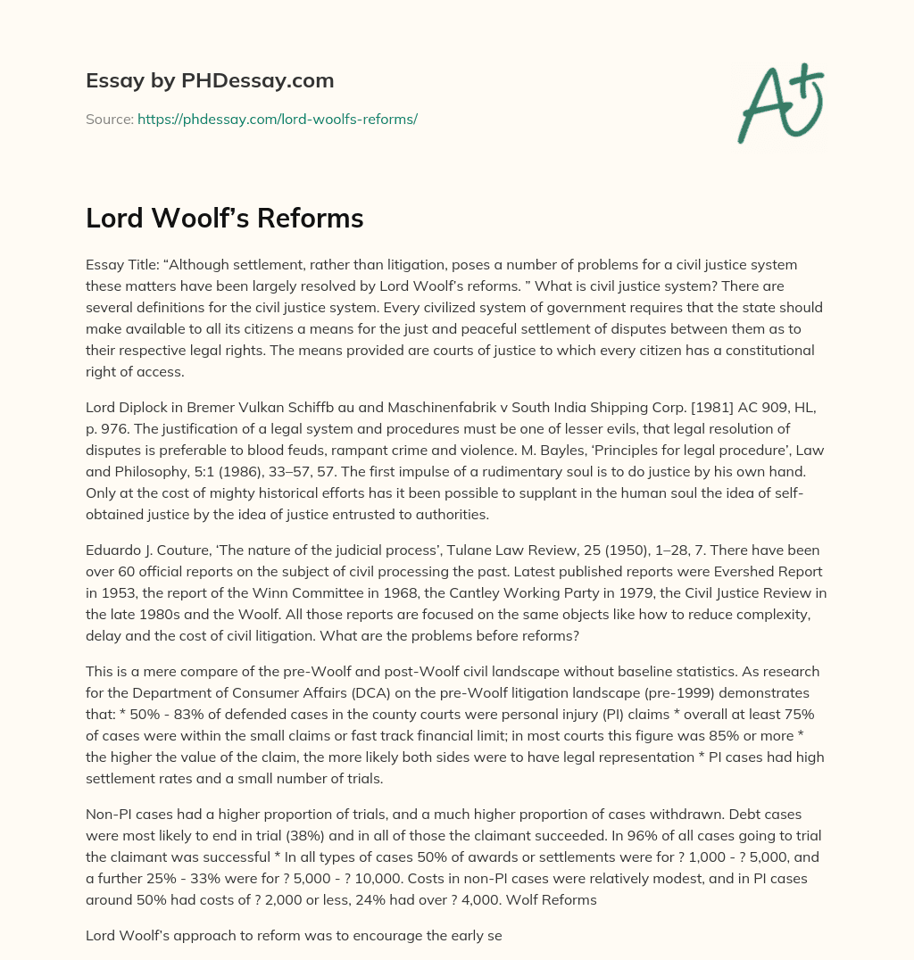 Lord Woolf’s Reforms - PHDessay.com
