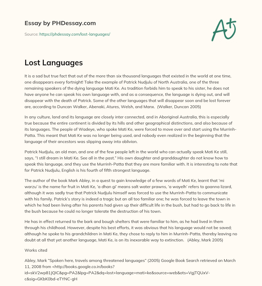 Lost Languages (500 Words) - PHDessay.com