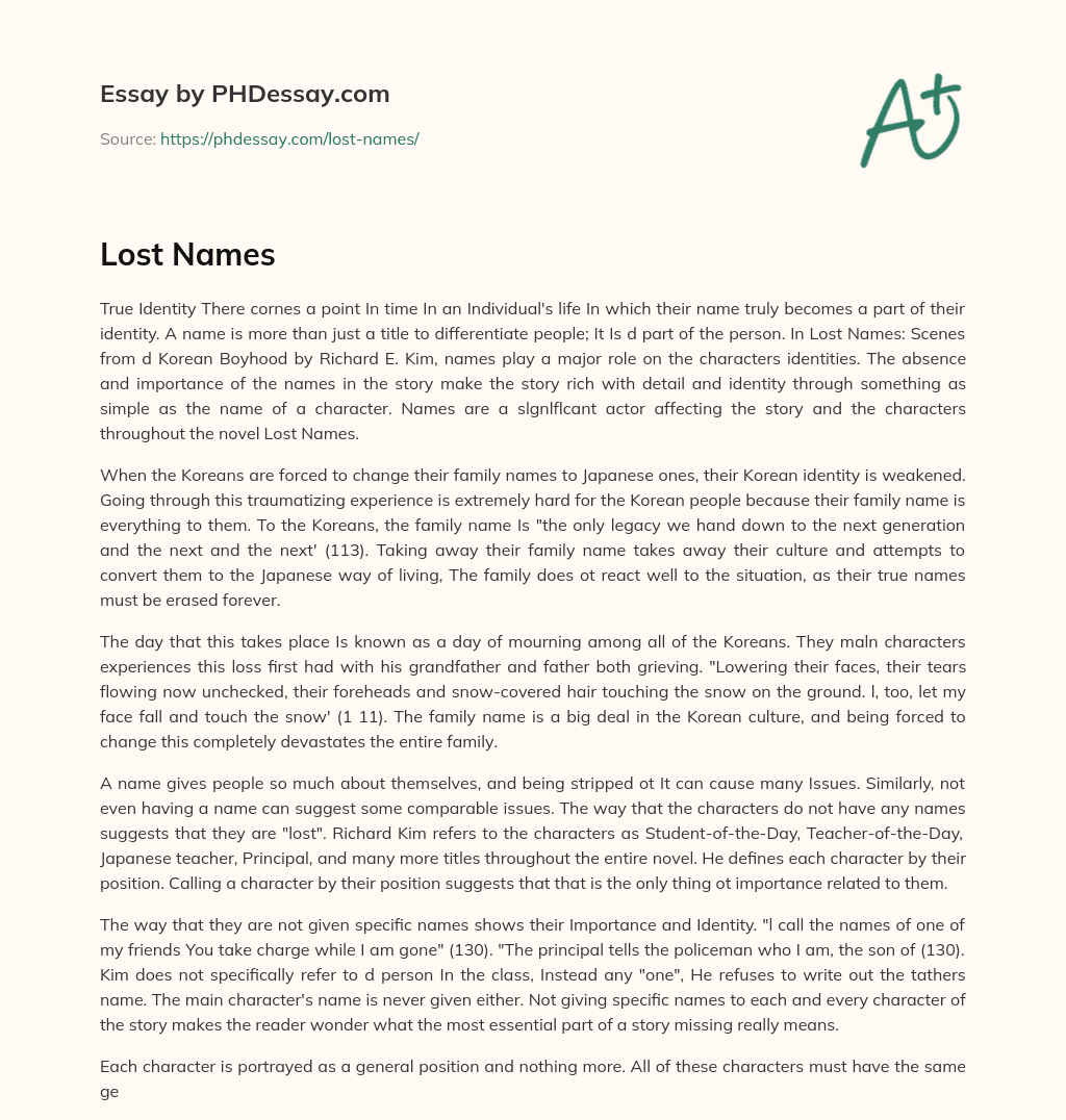 Lost Names PHDessay Lost Names PHDessay