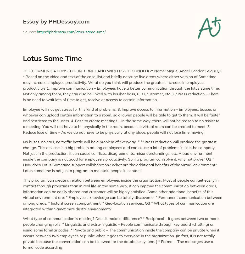 Lotus Same Time - PHDessay.com