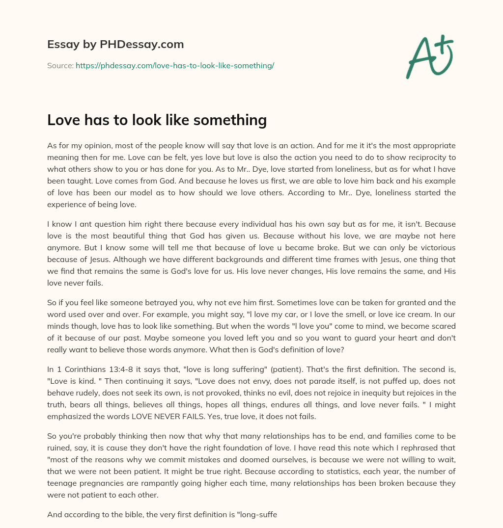 Love has to look like something - PHDessay.com