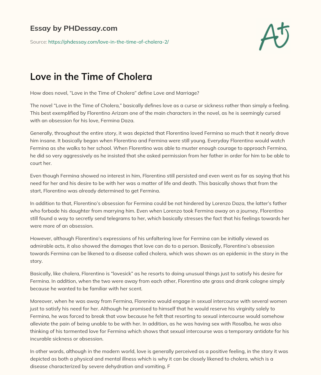 Love in the Time of Cholera - PHDessay.com