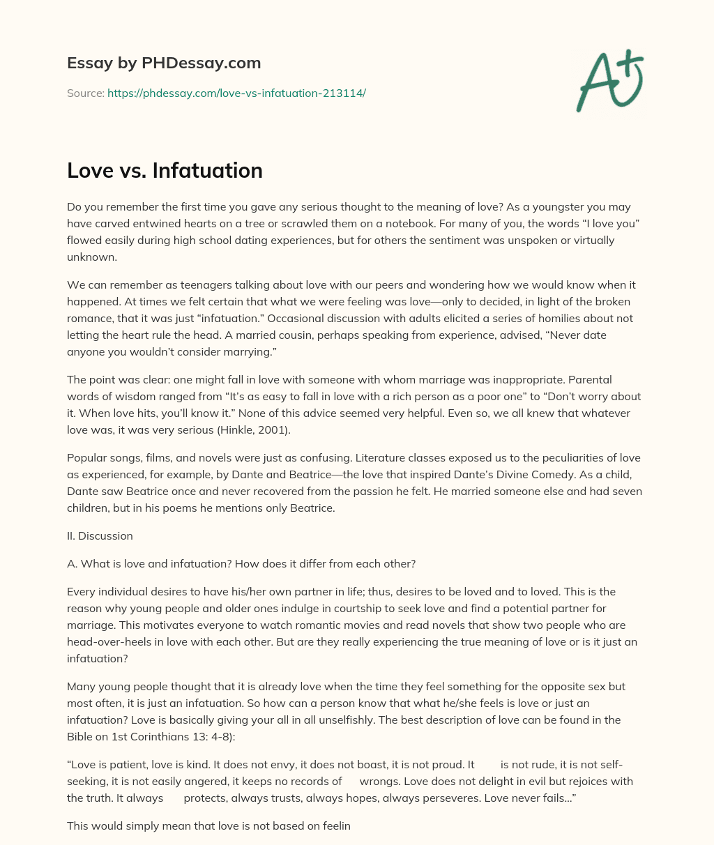 Love vs. Infatuation - PHDessay.com