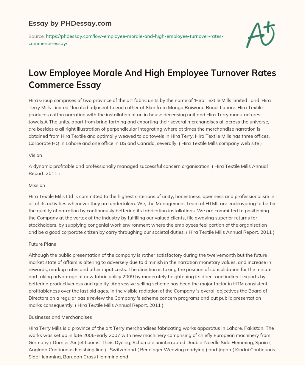 Low Employee Morale And High Employee Turnover Rates Commerce Essay ...