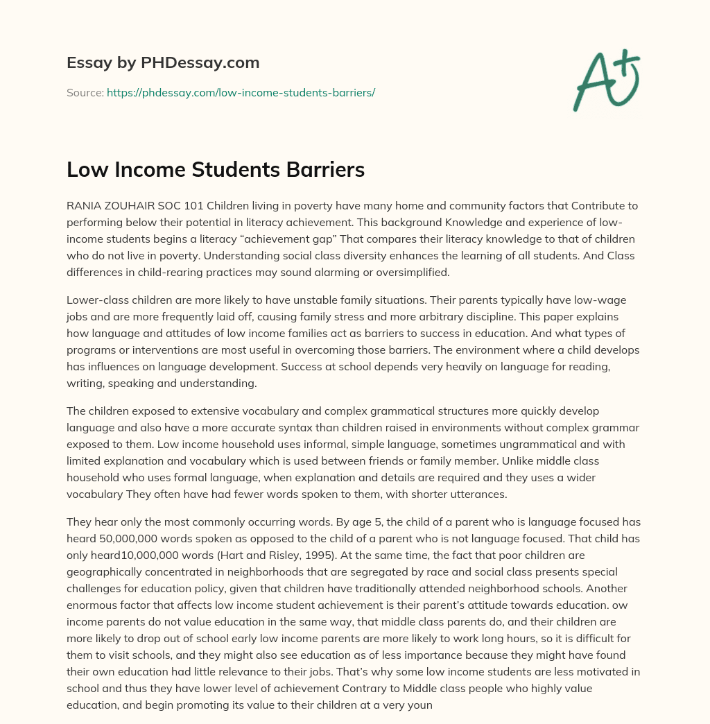 Low Income Students Barriers - PHDessay.com
