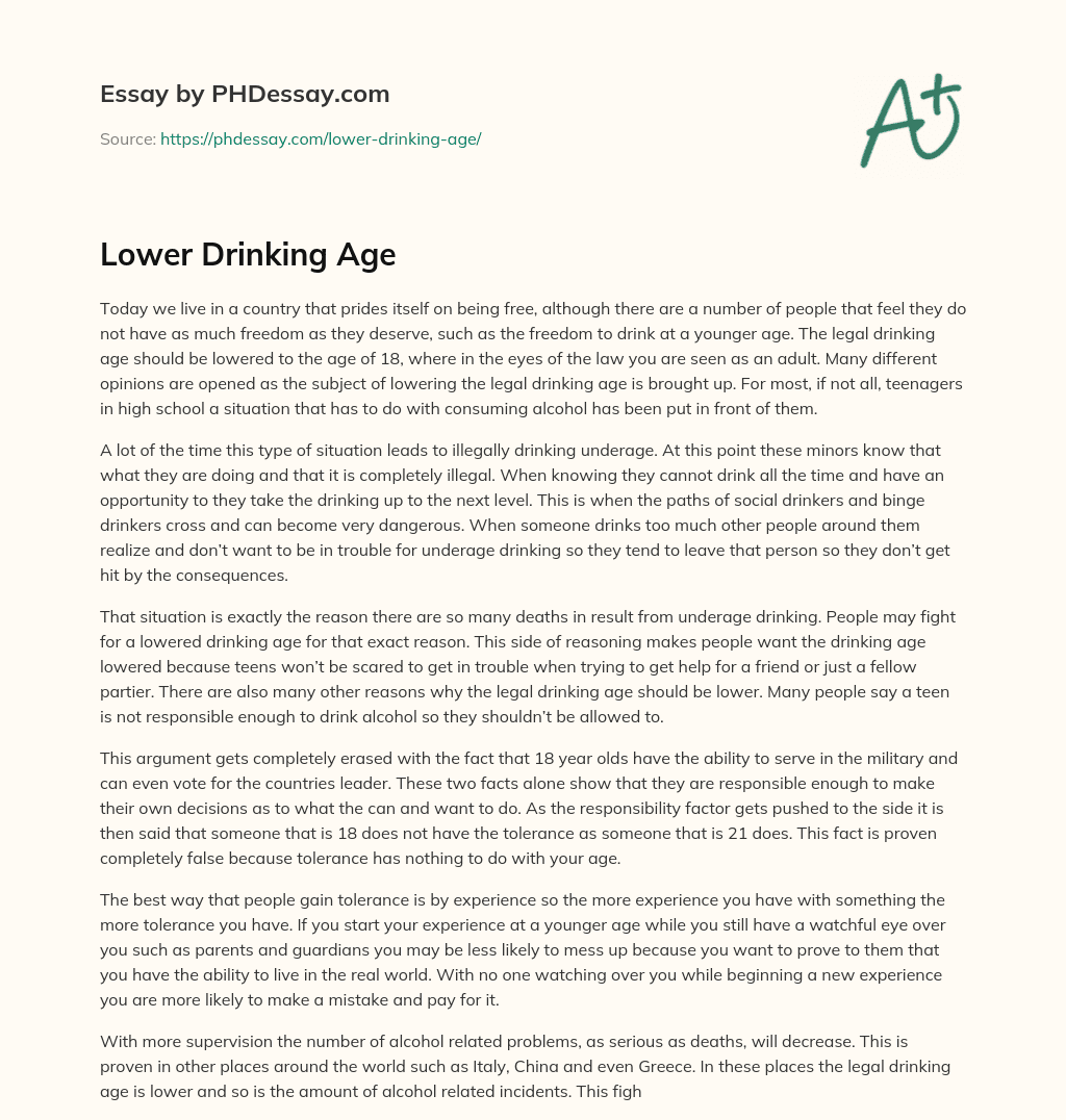 Lower Drinking Age - PHDessay.com
