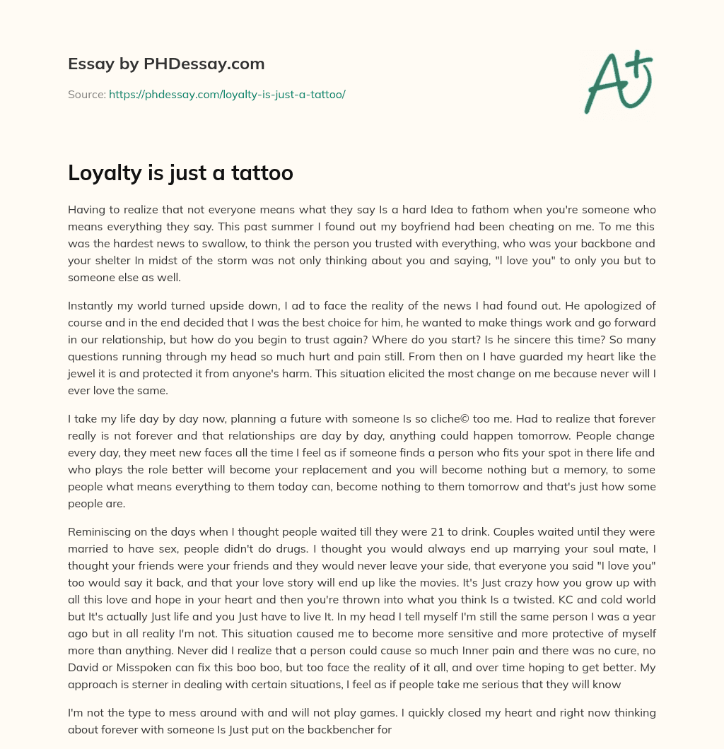 Loyalty is just a tattoo - PHDessay.com
