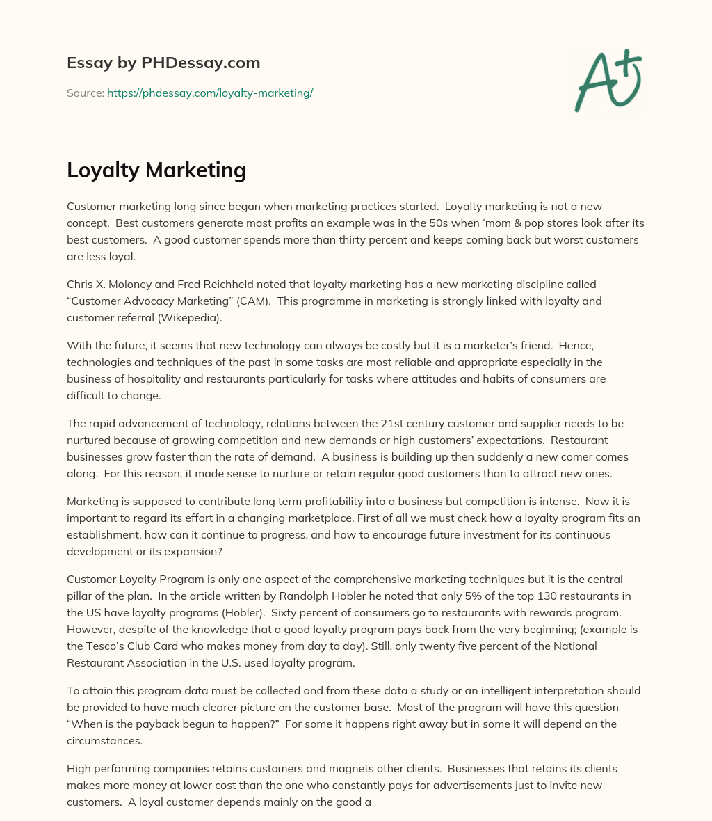 Loyalty Marketing - PHDessay.com