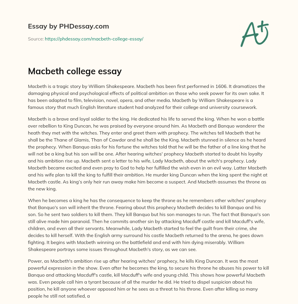 Macbeth college essay - PHDessay.com
