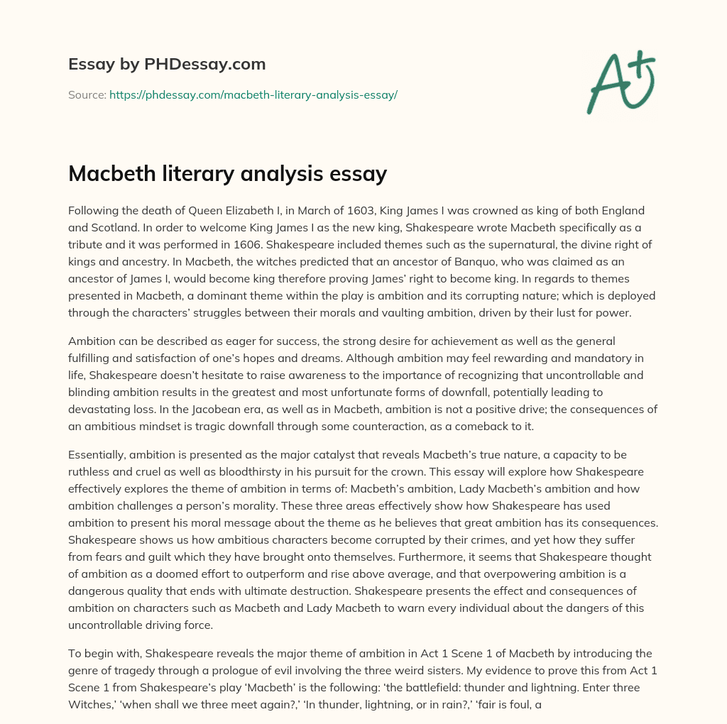 Macbeth Literary Analysis Essay Example PHDessay Macbeth Literary Analysis Essay Example PHDessay