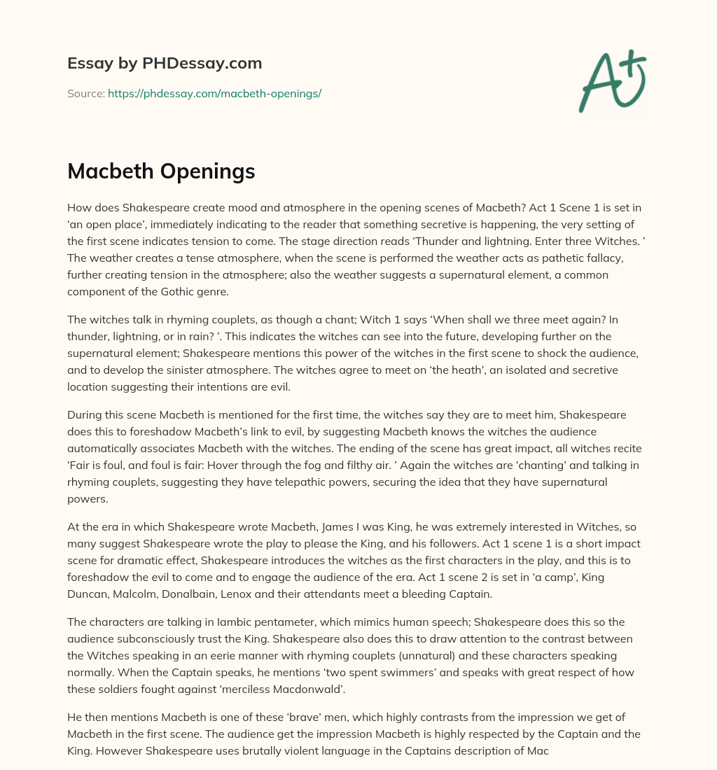 Macbeth Openings - PHDessay.com