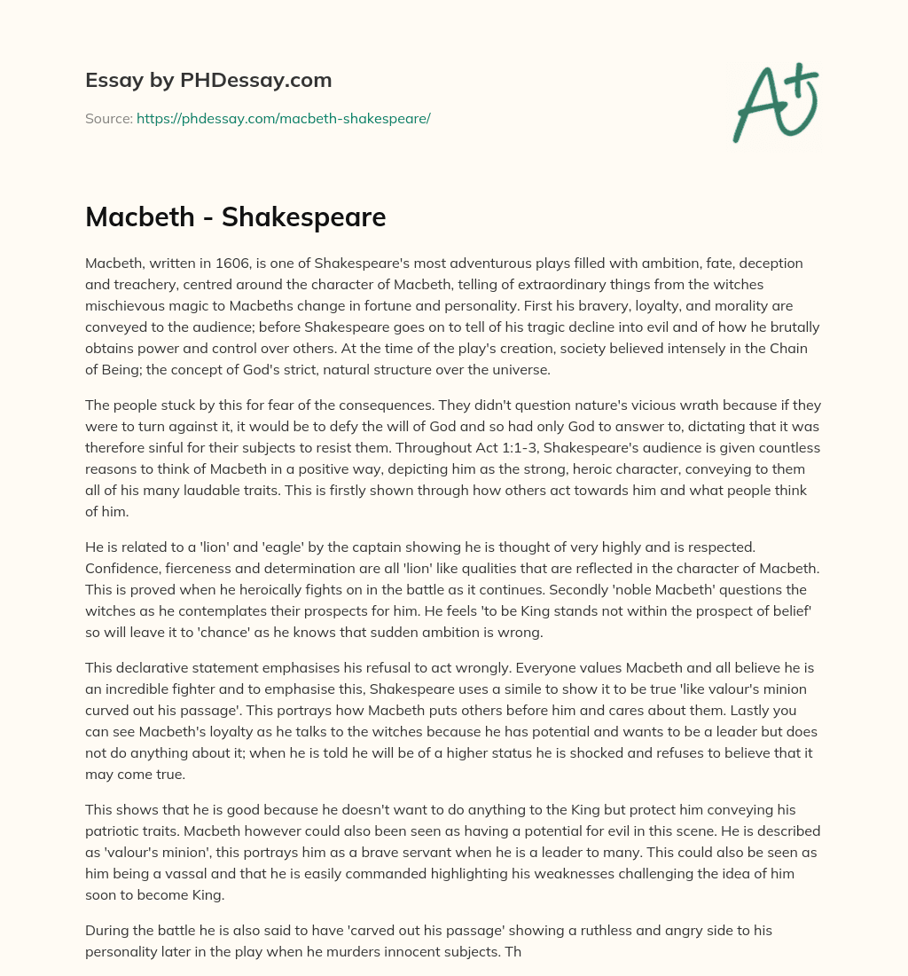 Macbeth - Shakespeare - PHDessay.com