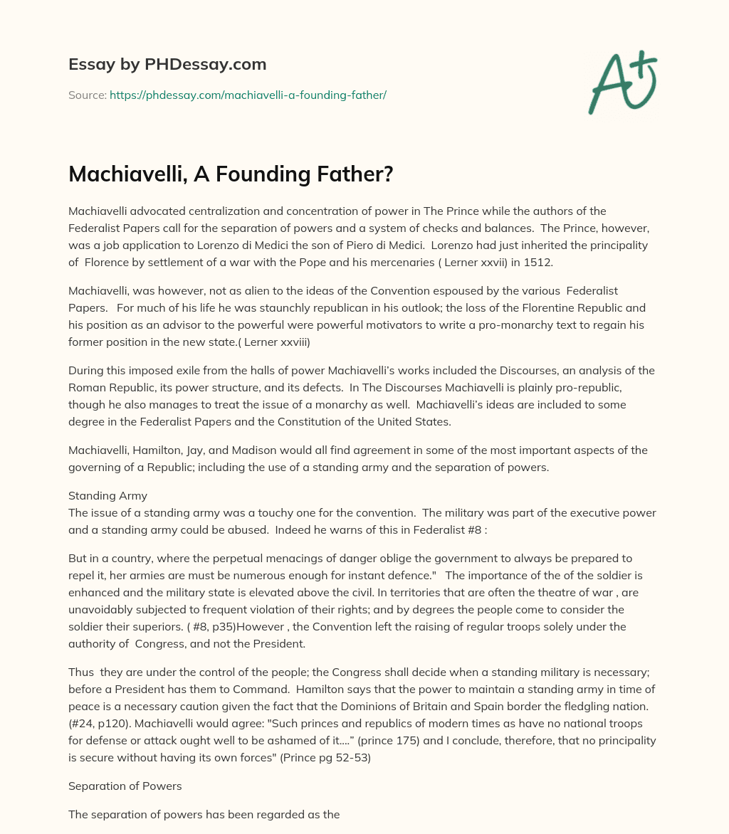 Machiavelli, A Founding Father? - PHDessay.com