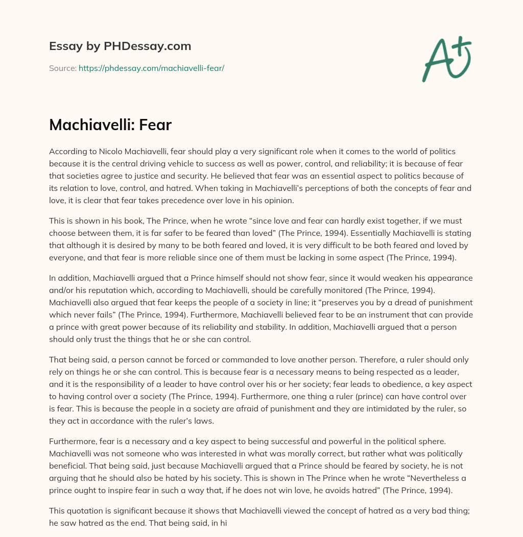 Machiavelli: Fear - PHDessay.com