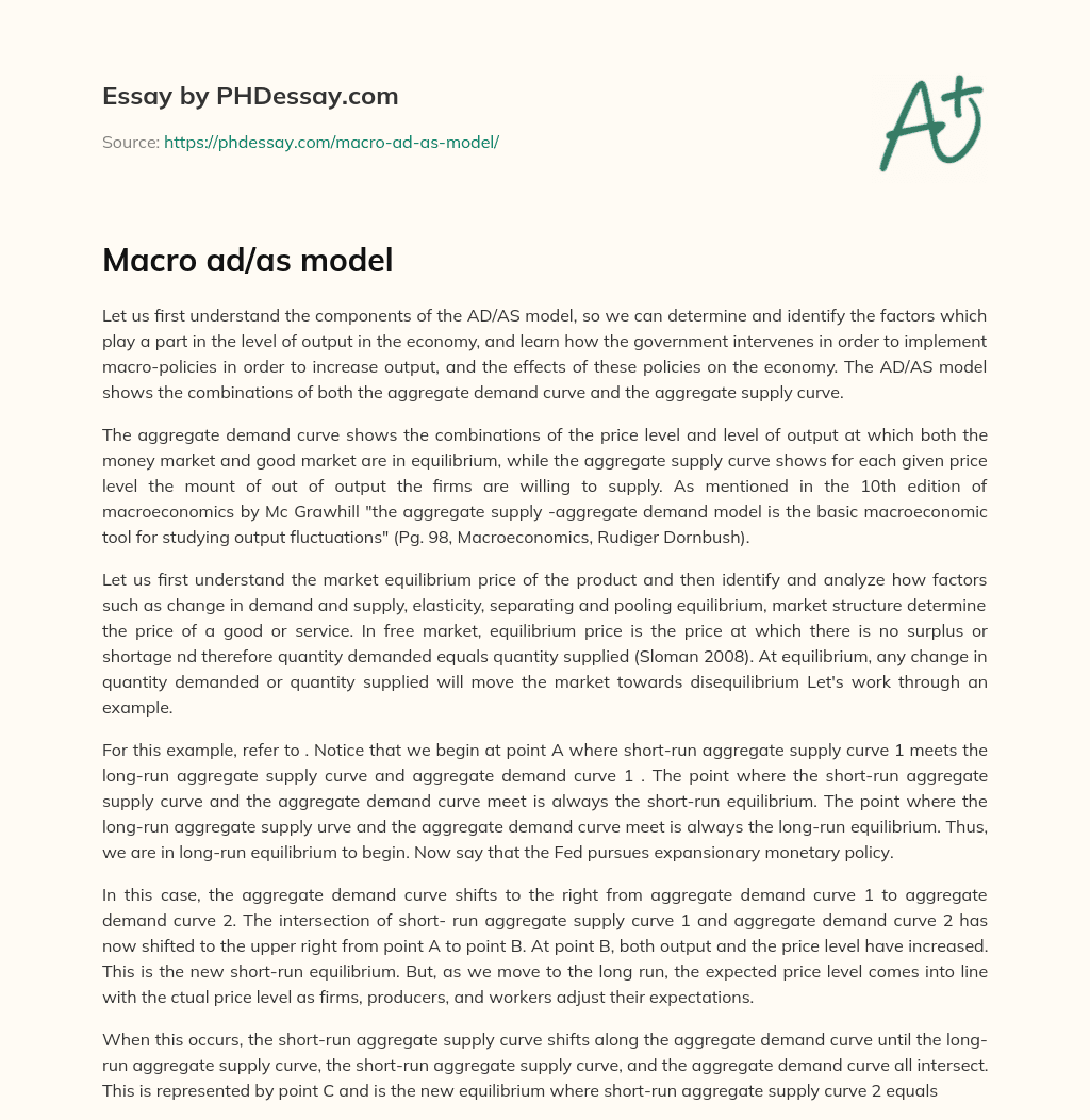Macro ad/as model (500 Words) - PHDessay.com