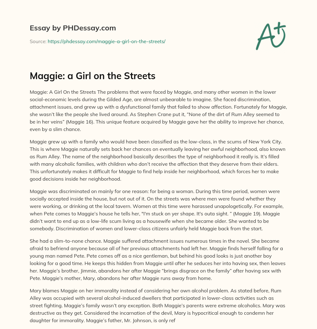Maggie: a Girl on the Streets - PHDessay.com
