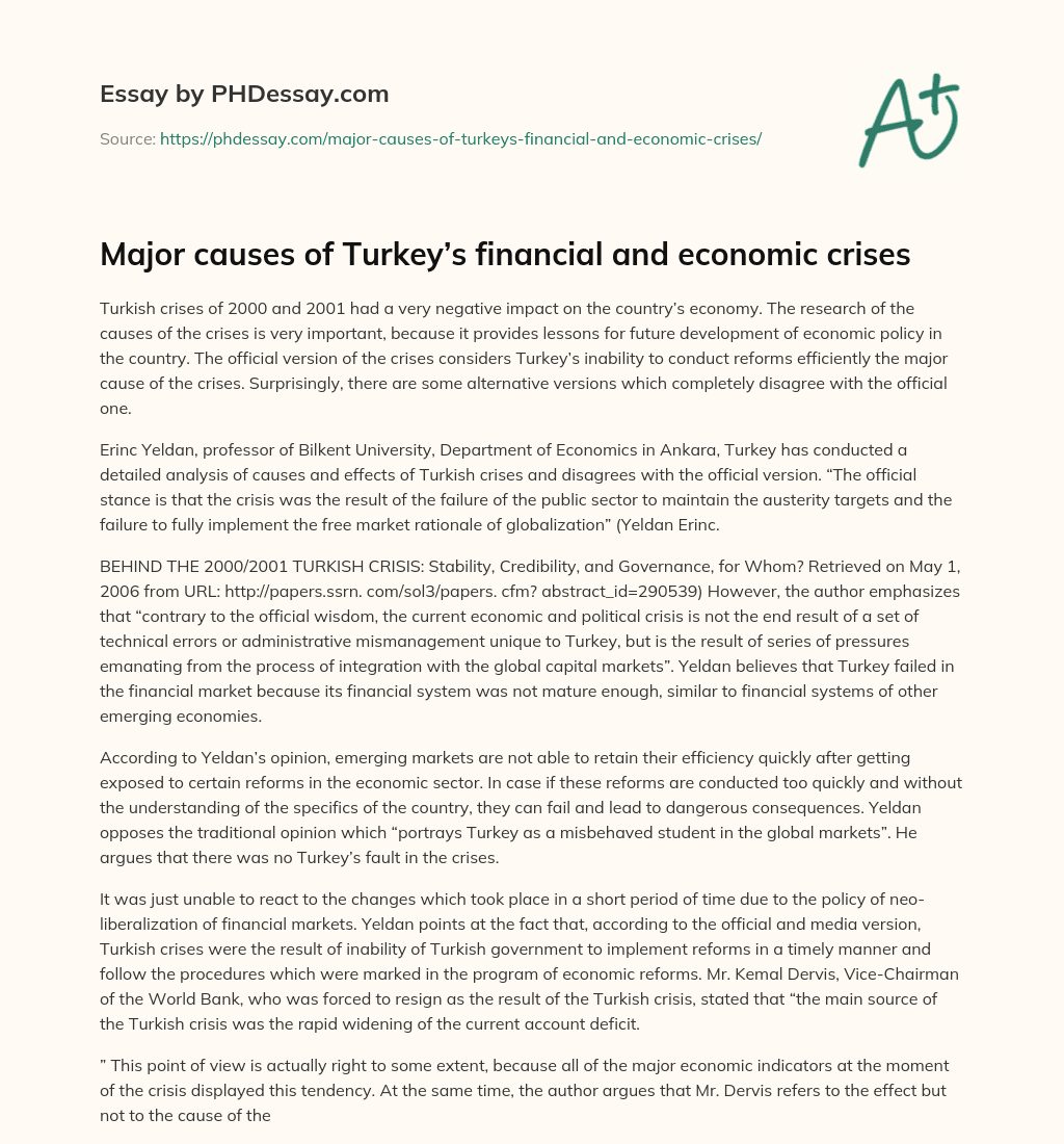 Major causes of Turkey’s financial and economic crises - PHDessay.com