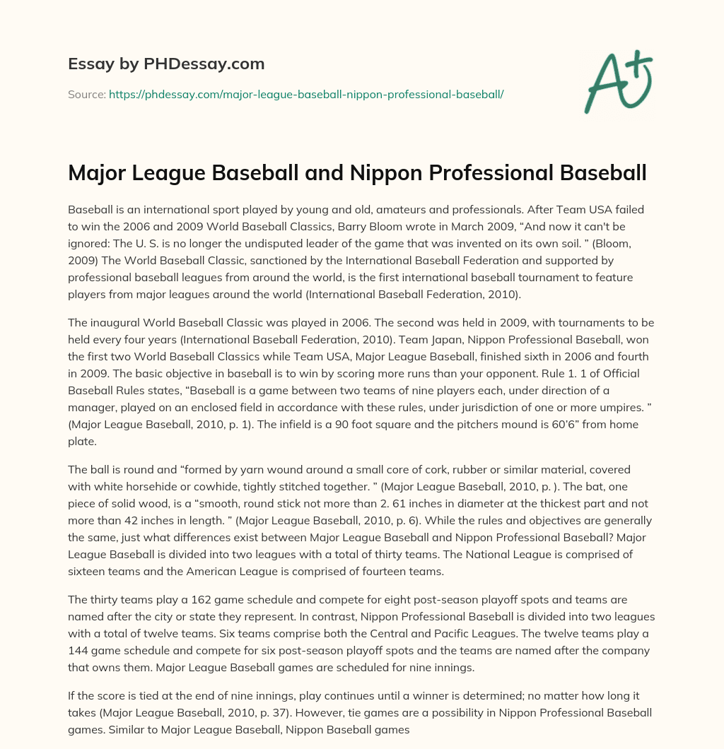 Major League Baseball and Nippon Professional Baseball - PHDessay.com