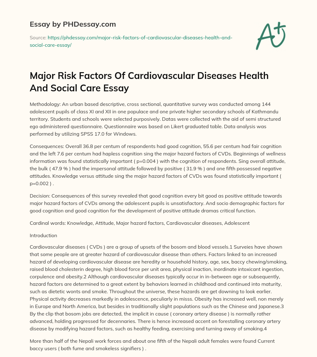 Major Risk Factors Of Cardiovascular Diseases Health And Social Care ...
