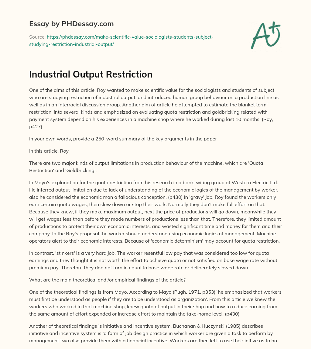 Industrial Output Restriction - PHDessay.com