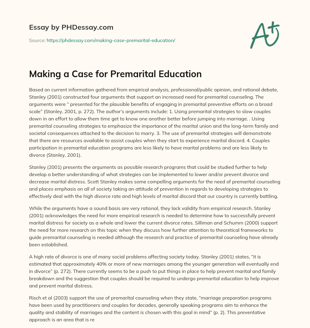 Making a Case for Premarital Education - PHDessay.com