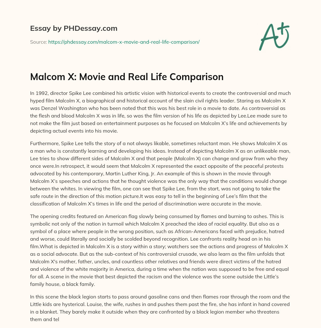 Malcom X: Movie And Real Life Comparison Movie Analysis Essay Example ...