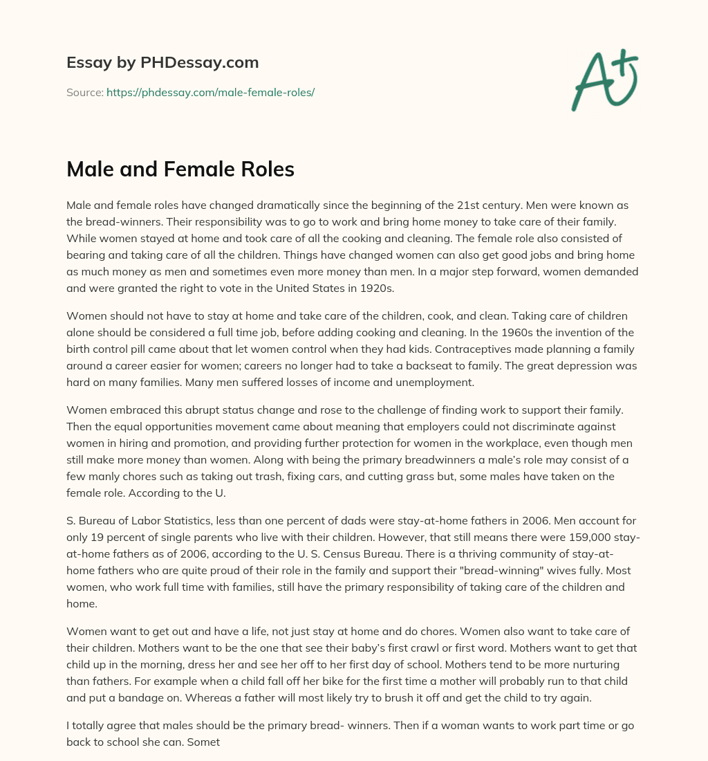 Male and Female Roles - PHDessay.com
