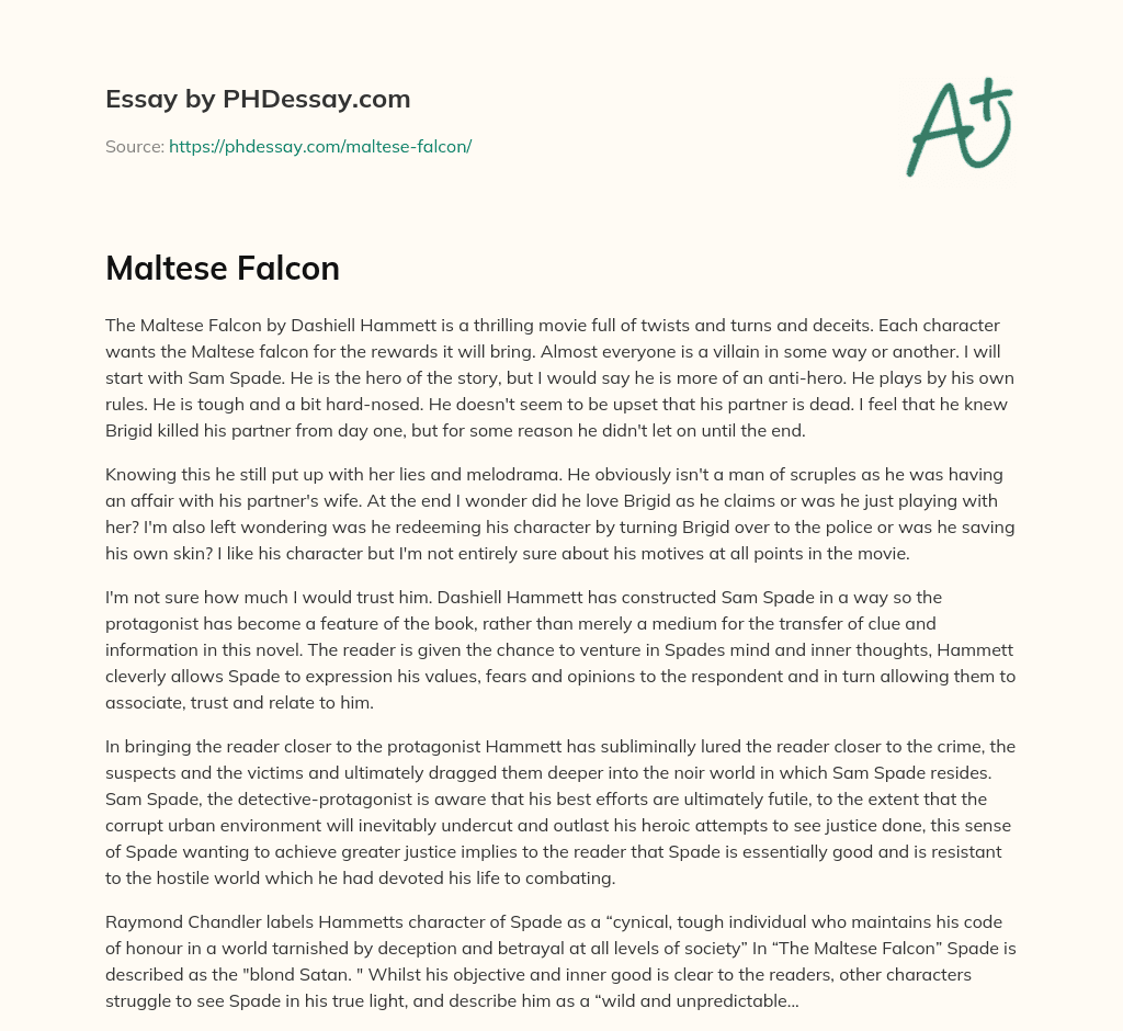 Maltese Falcon - PHDessay.com