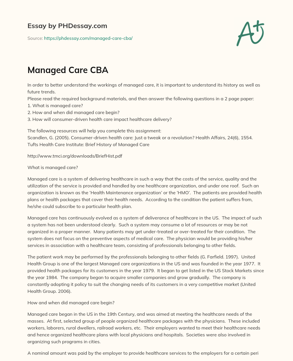 Managed Care CBA - PHDessay.com