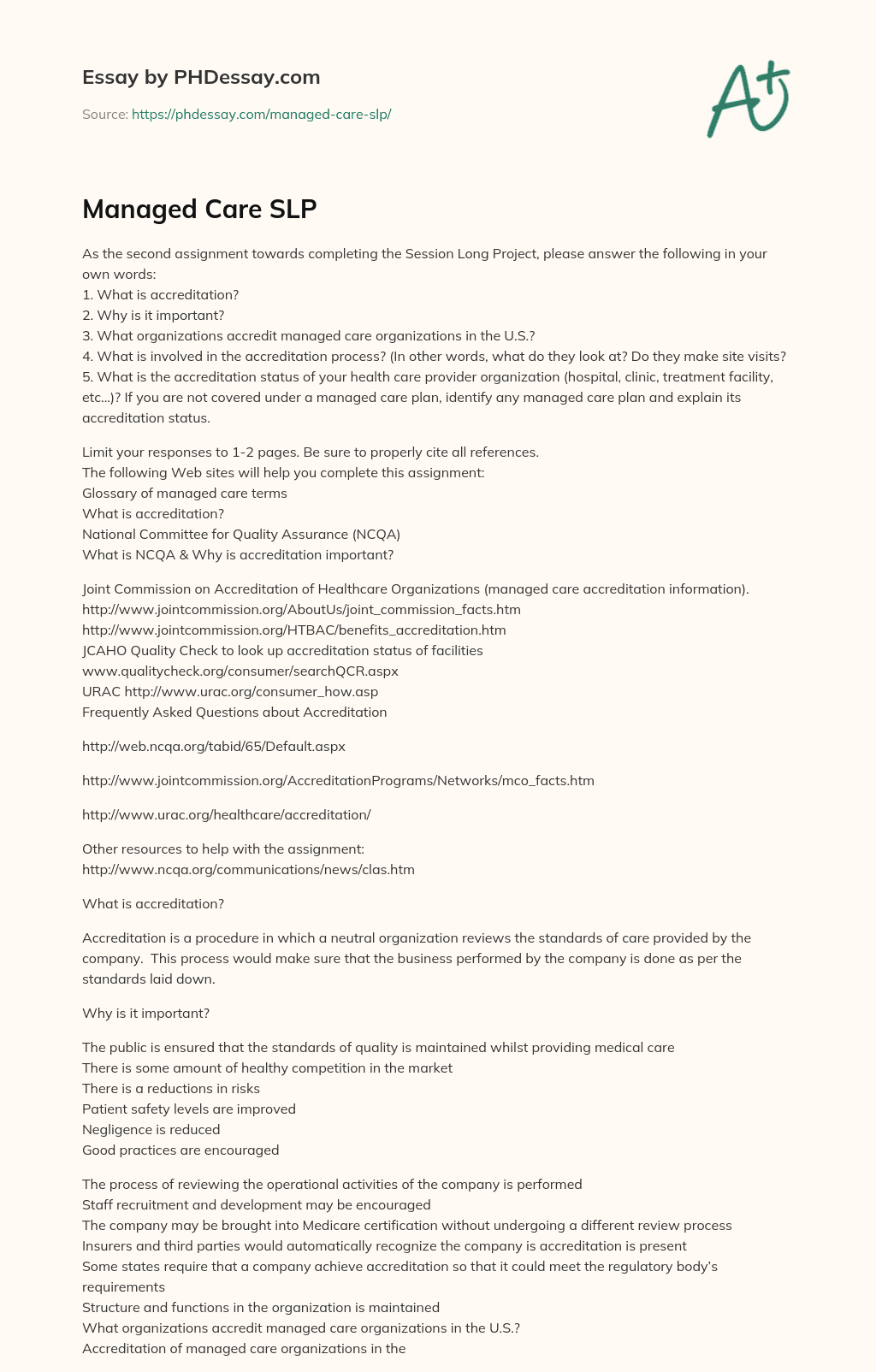 Managed Care SLP - PHDessay.com