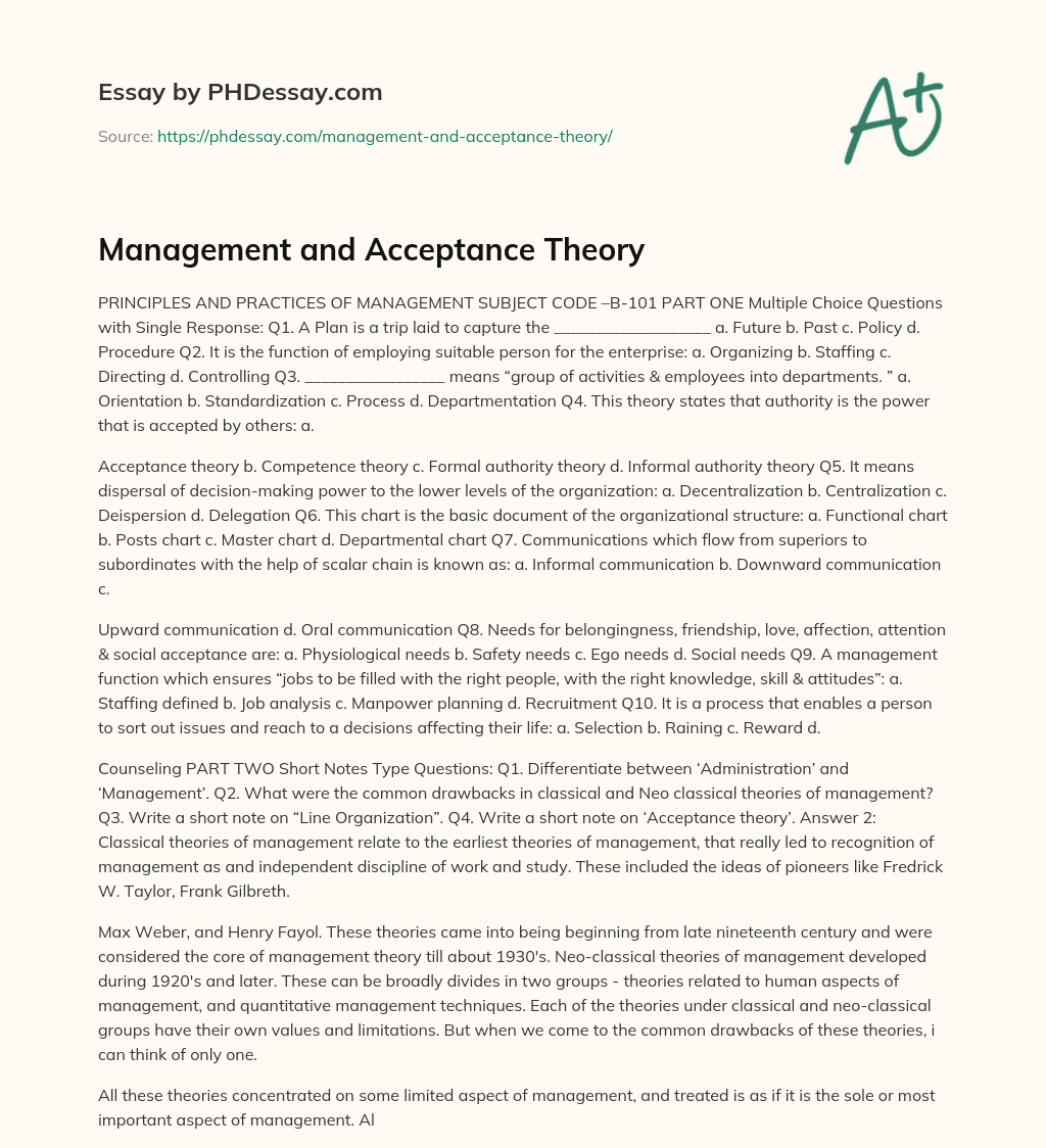 Management And Acceptance Theory Example - PHDessay.com
