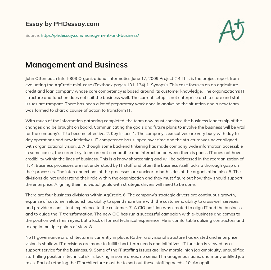 Management and Business - PHDessay.com