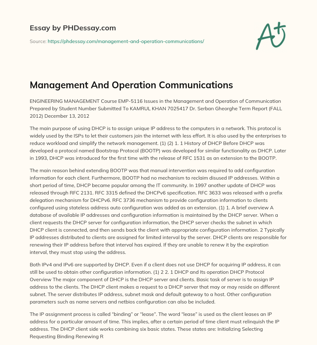 Management And Operation Communications - PHDessay.com
