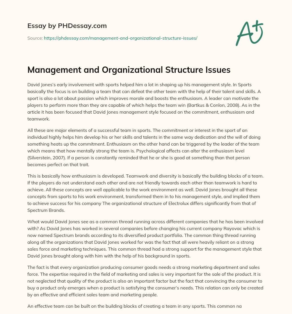 Management and Organizational Structure Issues - PHDessay.com