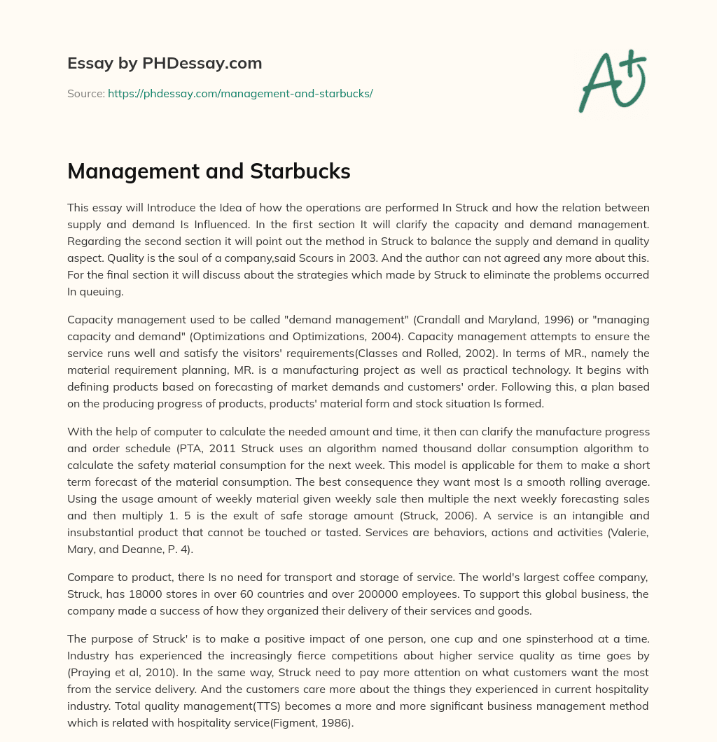 Management and Starbucks - PHDessay.com